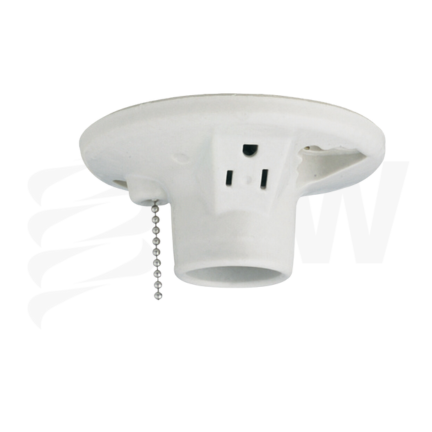 Porcelain Lamp holder with Pull - Chain and Outlet | BW Industrial Sales